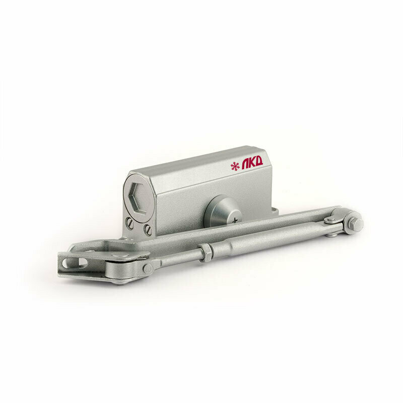 Доводчик дверной до 50 кг гидравлический, морозостойкий, с фиксацией открытого положения (серебро)