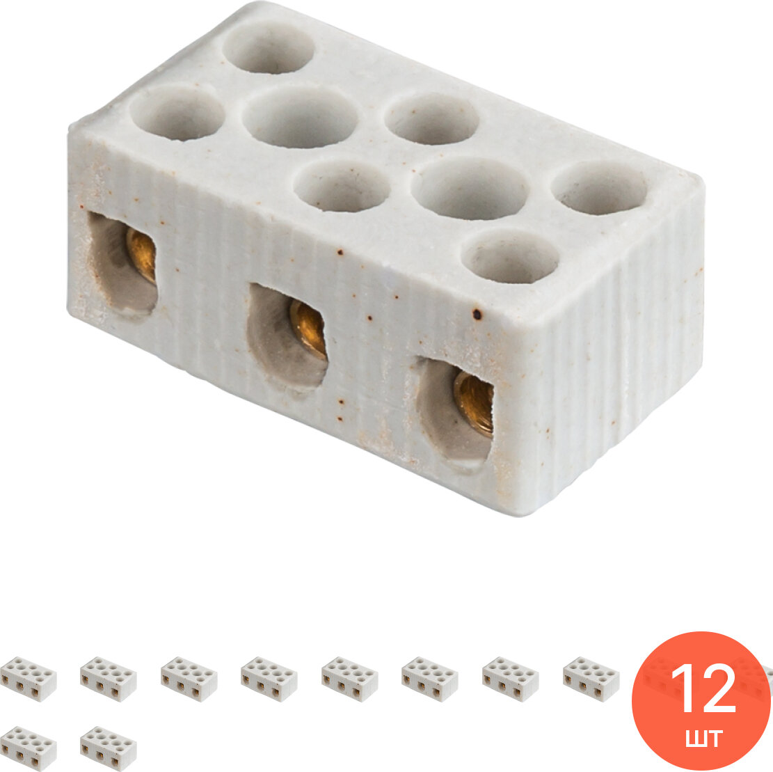 Клеммная колодка Navigator / Навигатор КЗВ NTB-HCR-3-35/WH винтовая, в корпусе из керамики белая, 3 пары, сечение 2.5-8мм2, 35А, 600В / электрика (комплект из 12 шт)