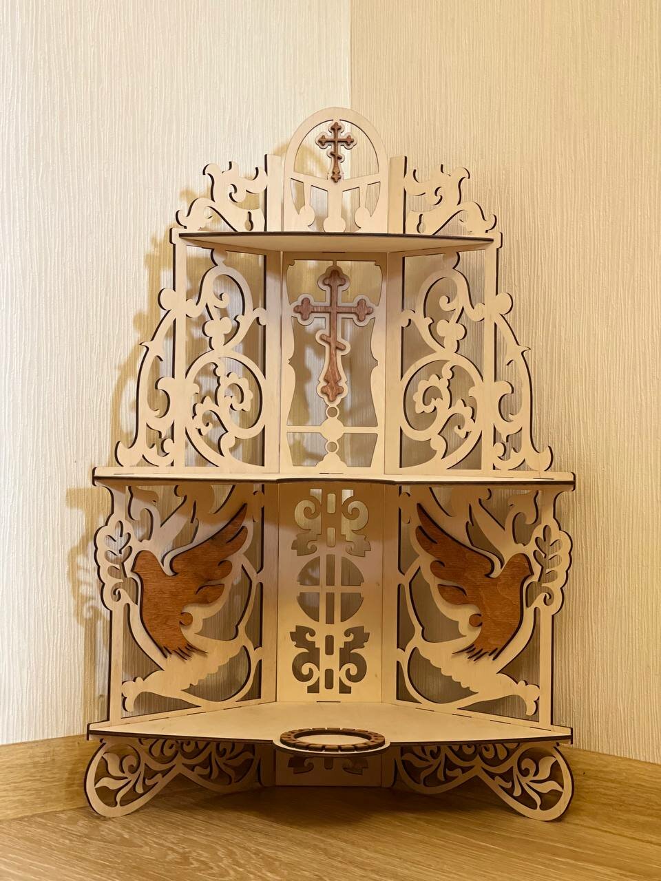 Иконостас угловой настольный навесной полка для икон, цвет натуральный