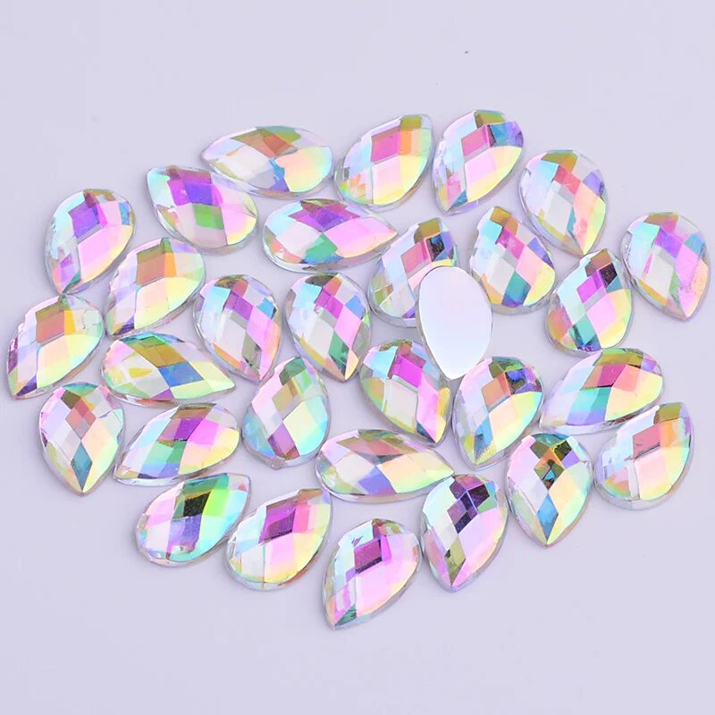 JUNAO Черные акриловые стразы капли 8x13 мм 500 шт 8x13mm 500pcs, Crystal AB