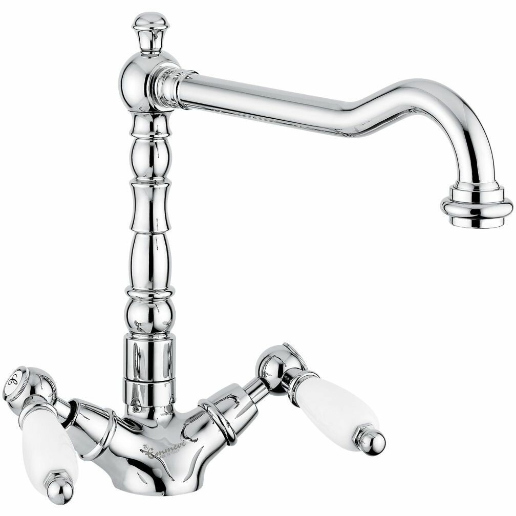 Emmevi Deco Ceramic, двухрычажный кухонный смеситель (поворотный излив 23 см), без донного клапана, цвет хром