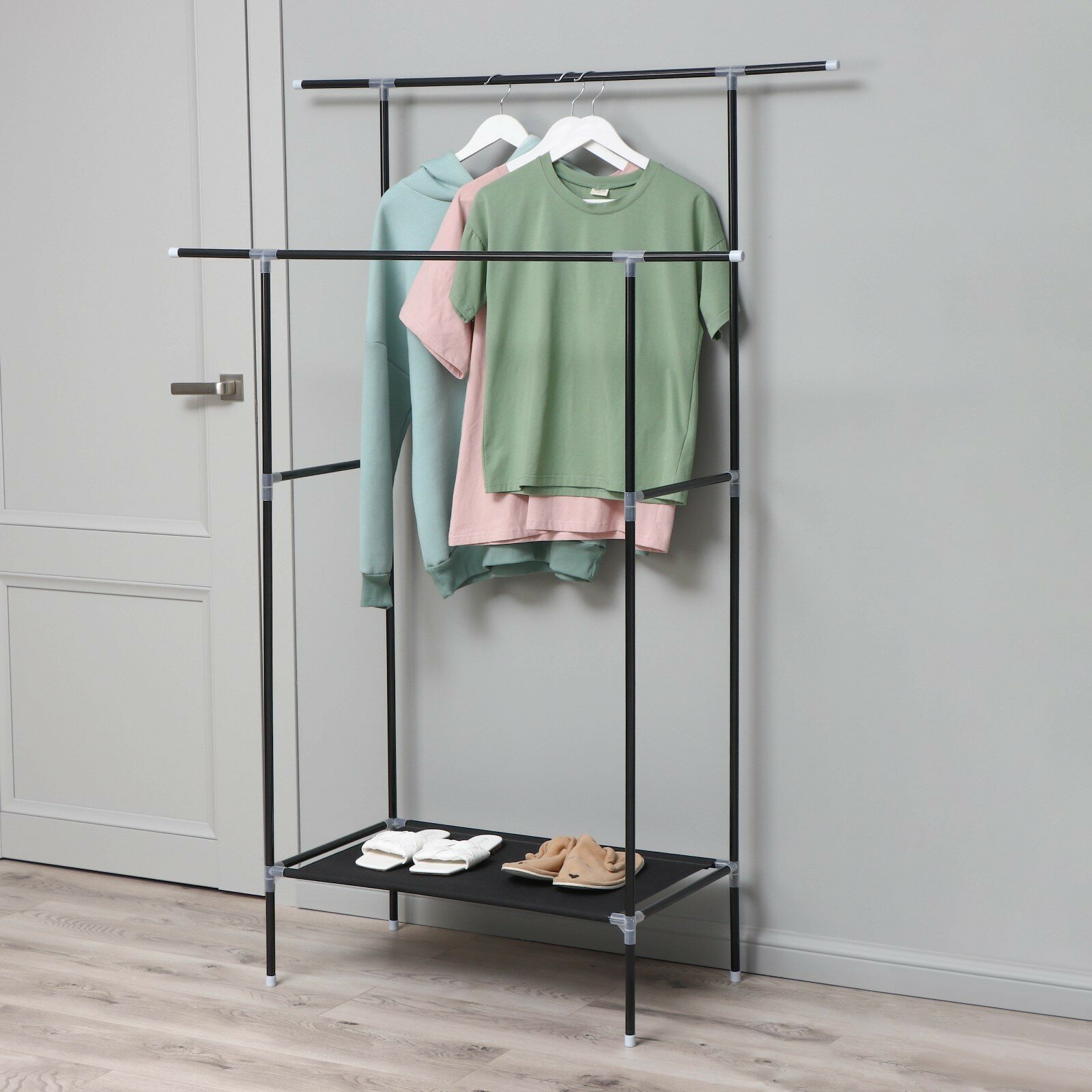 Вешалка - стойка напольная для одежды Доляна, напольная, 2 перекладины, 160×45×169 см, чёрная