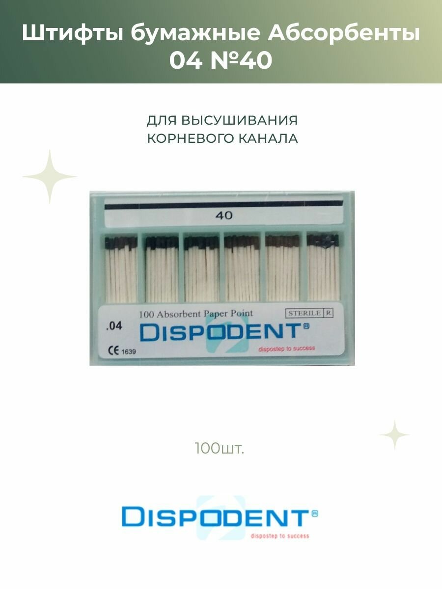 Штифты эндоканальные абсорбирующиеся бумажные Dispodent 04 №40, 100шт