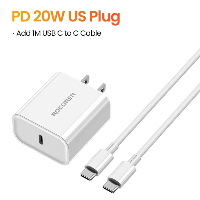 Rocoren PD 20 Вт GaN Зарядное устройство для быстрой зарядки USB Type C PD QC Quick US 20W Bundle