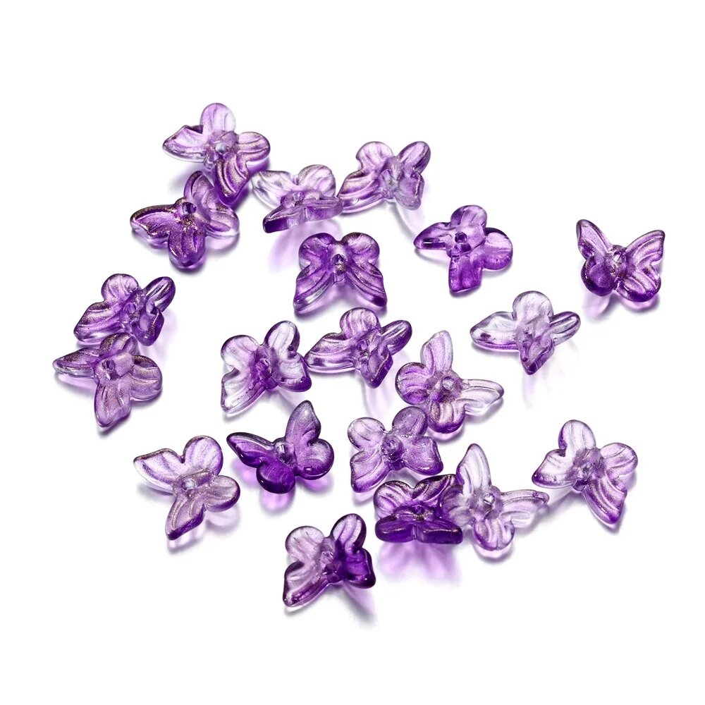 Стеклянные бусины в форме бабочки AGCFABS Сиреневый, Purple