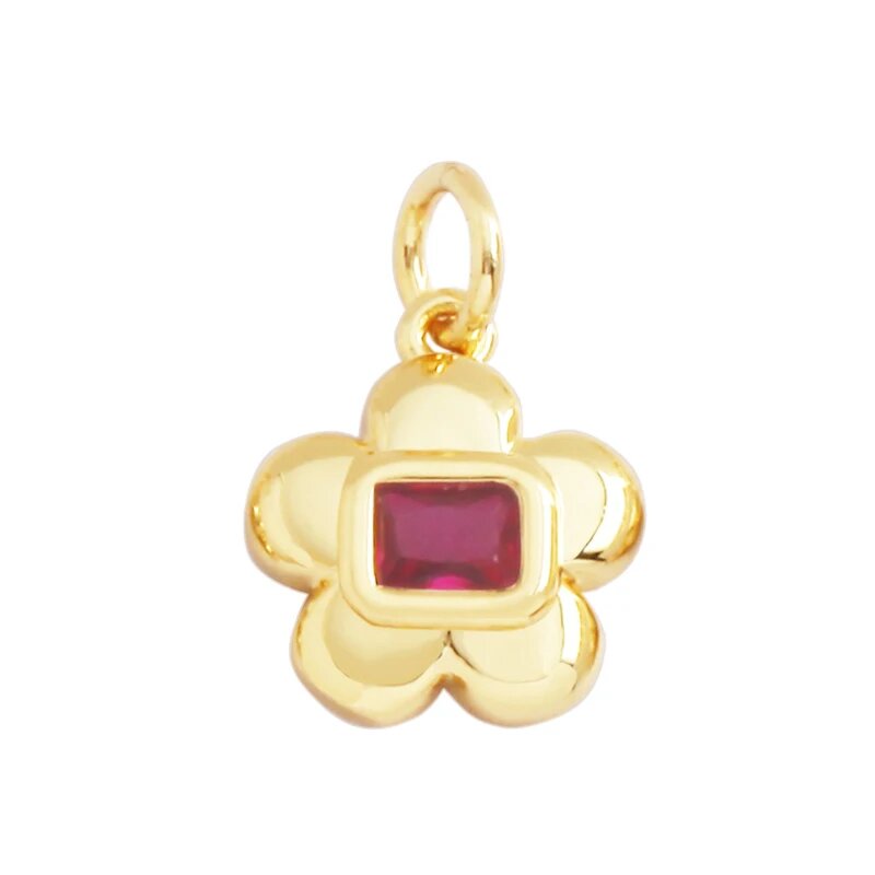 Позолоченная подвеска-шарм "Цветок" с красным камнем, L562007K2-Rose