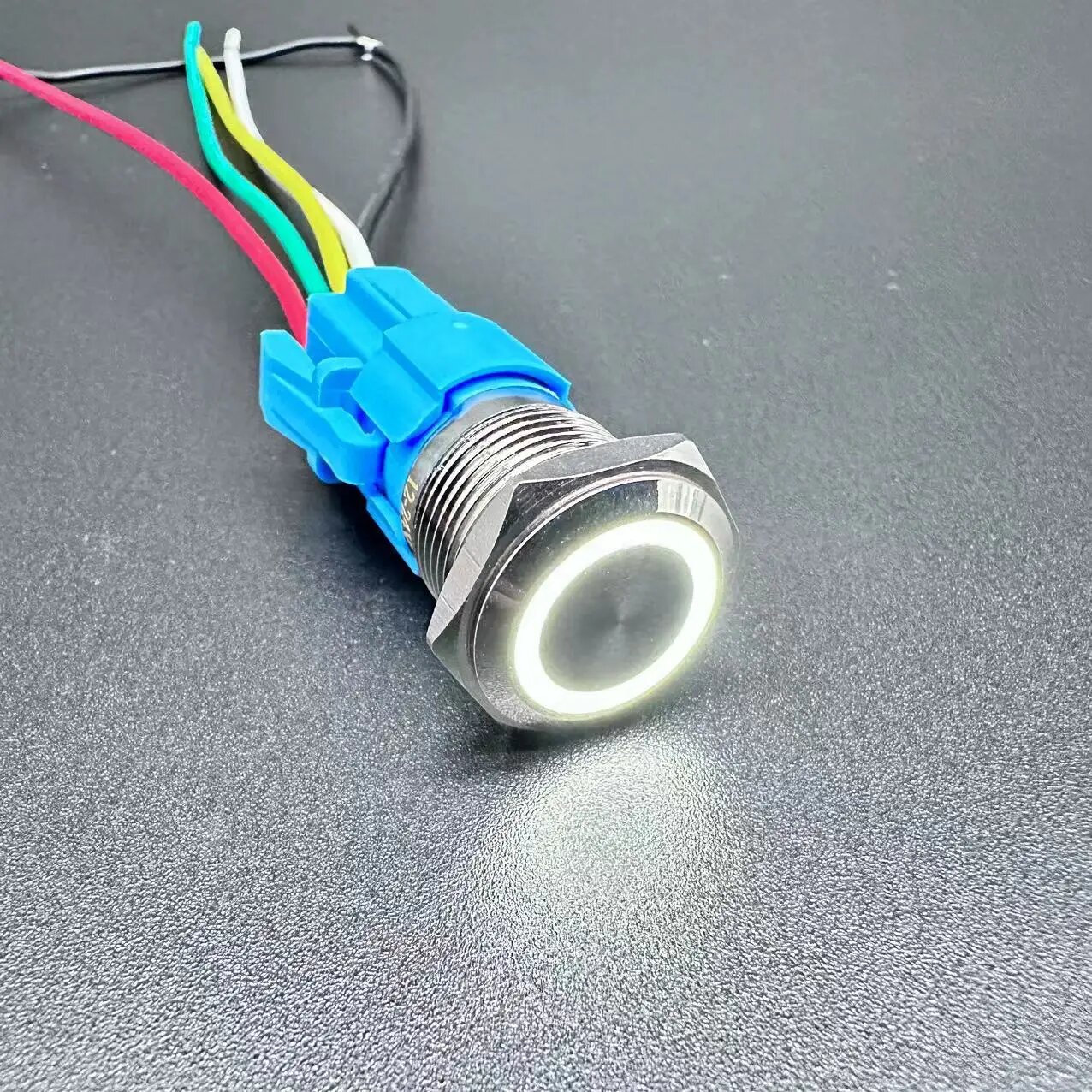 Водонепроницаемый металлический кнопочный 16MM, White Circle, Fixed self-locking, 3-8V(5V6V)