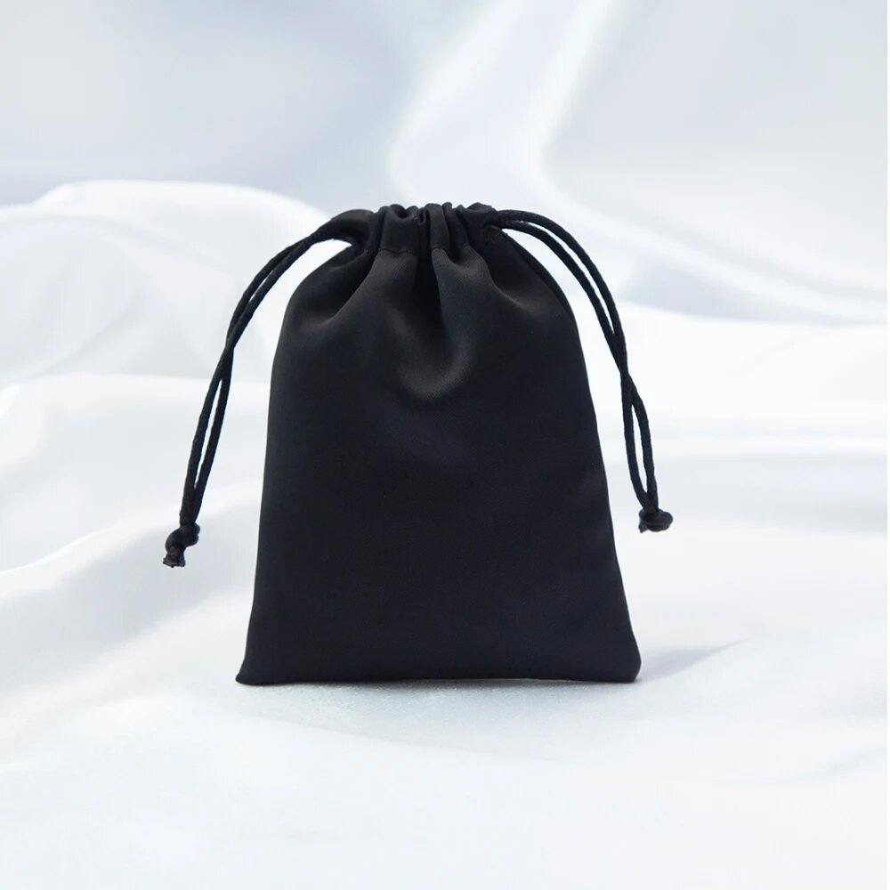 Шелковые атласные мешочки на шнурке, набор из 10 штук Черный, Black no logo, 8x10cm