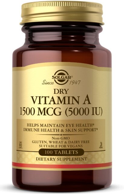 Solgar Vitamin A Dry, Витамин А 5000 МЕ 1500 мкг 100 таблеток