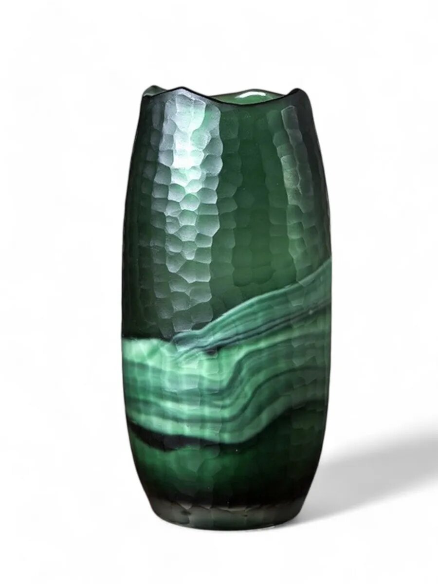 Ваза Большой Кит, стекло, 31 см, 3.6л, зелёно-белая