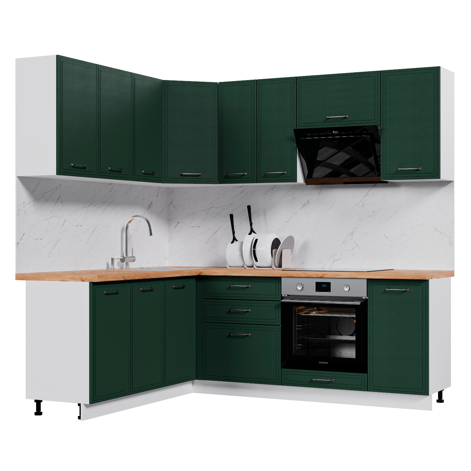 Кухонный гарнитур угловой, столешница Дуб Вотан 26мм, Кухня Индира 180х220см Белый/Сланец