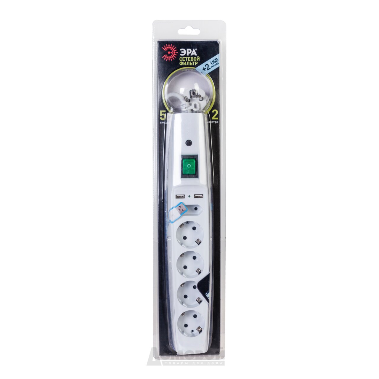 ЭРА сетевой фильтр с защитой от перенапряжения 4 розетки кабель 1.8 м для офиса