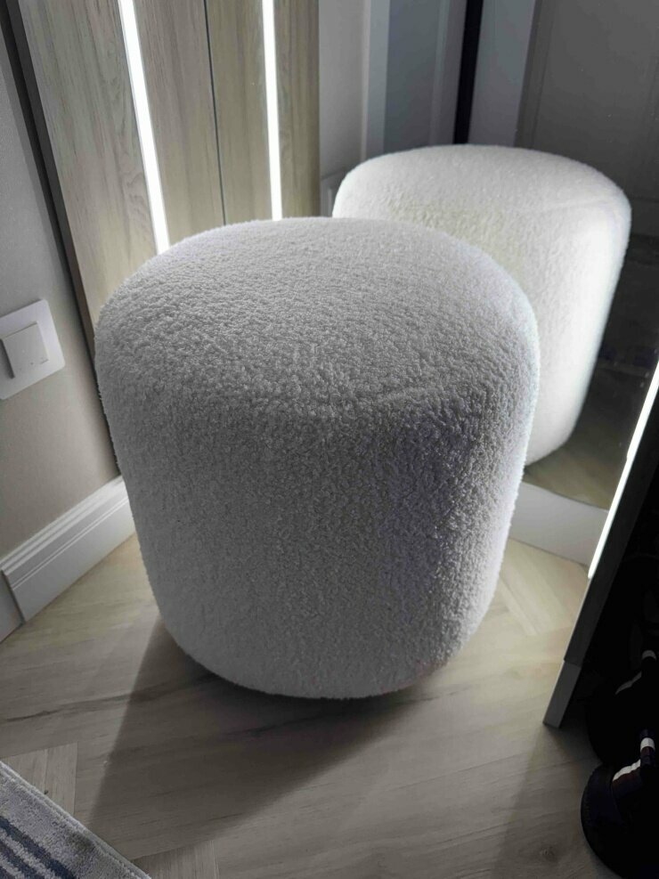 Пуф "Облачко Букле", круглый, белый smoke , универсальный, мягкий,40х40х45 см