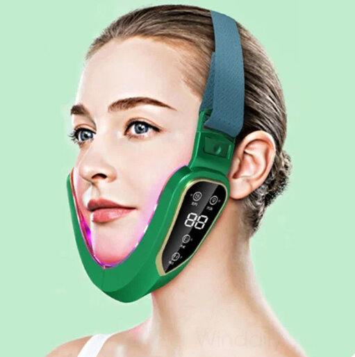 Вибромассажер для улучшения овала лица с вибрацией и светотерапией. Массажер от второго подбородка и отеков с 12 уровнями микровибрации розовый