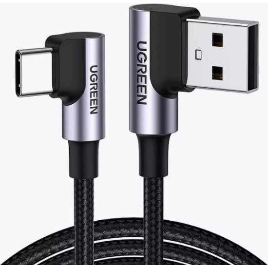 Кабель Ugreen US176 Right Angle USB-A - USB-C, угловой, 2м, серо-черный(20857)