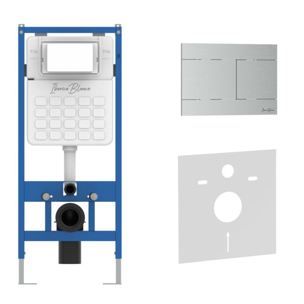 Комплект 2в1 IBERICA BLANCA инсталляция SILENCIO, кнопка смыва INOX-R хром матовый (IB001.015.01)
