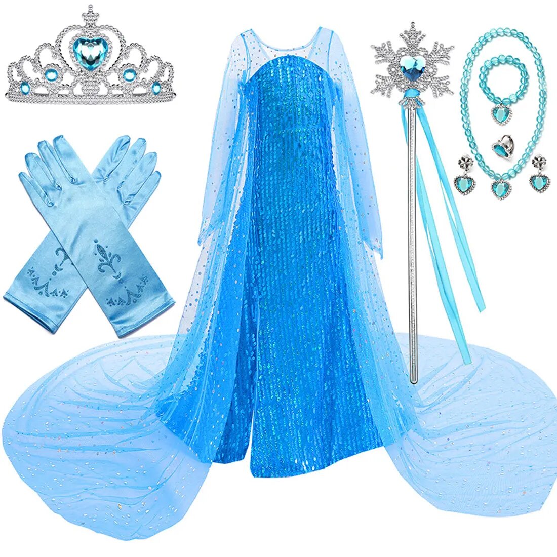 Платье Эльзы Disney синее хлопковое для девочек 2-10 лет