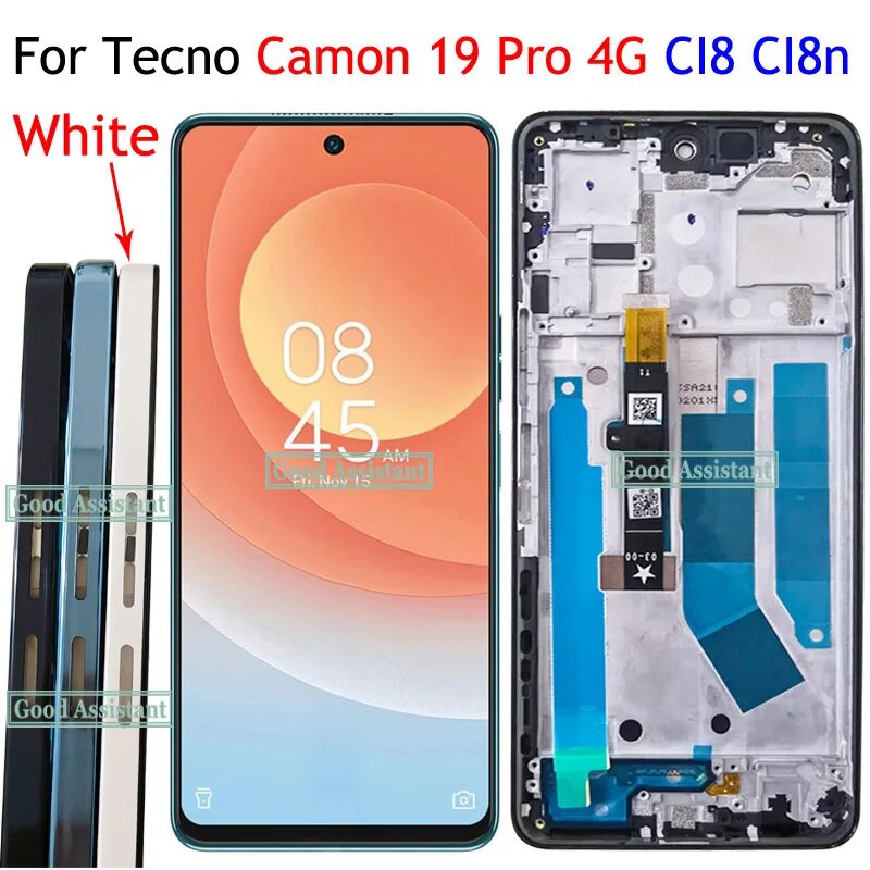 ЖК-дисплей 6,8 дюйма для Tecno Camon 19 Pro 4G 5G CI7 CI7n CI8 CI8n, сенсорный экран, дигитайзер, панель в сборе, замена/с рамкой 19Pro 4G White Frame