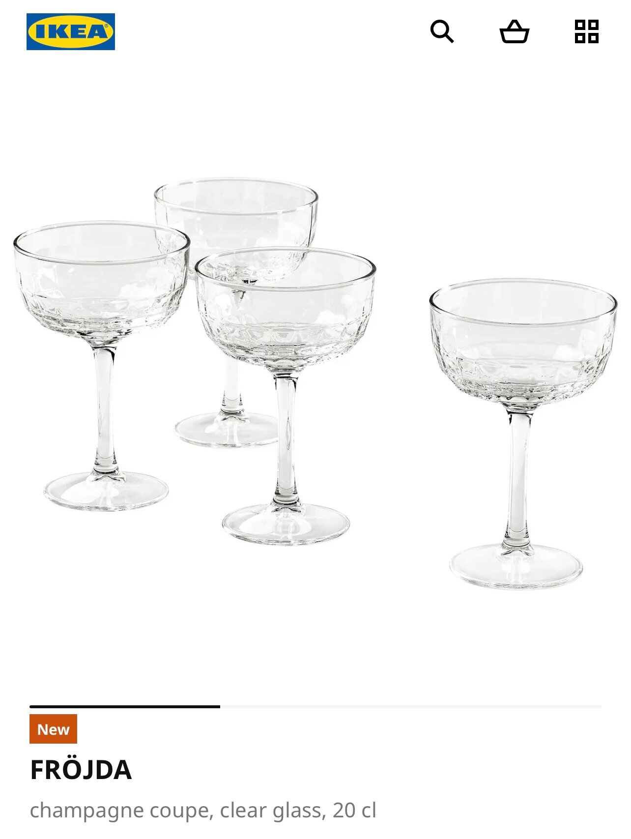 Бокал для шампанского IKEA FRÖJDA , набор из 4 шт, стекло, 200 мл