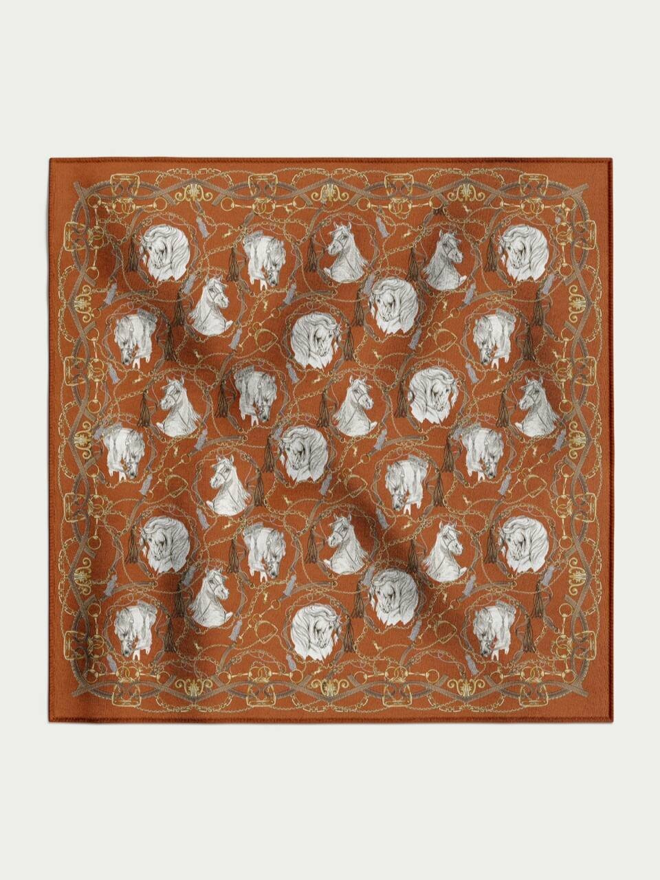 Ткань Шёлк коричневого цвета с принтом лошади 46821