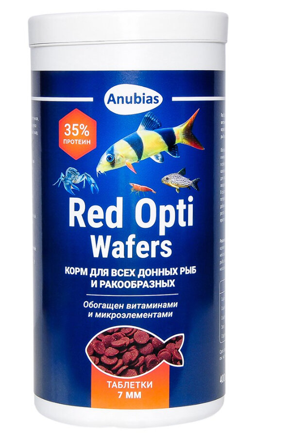 Корм для ракообразных и донных рыб Anubias Red Opti Wafers, таблетки, 400 г