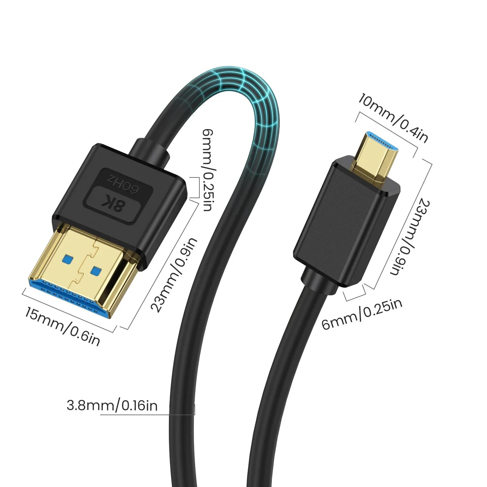 Micro HD-HDMI кабель 8K, 180cm, черный