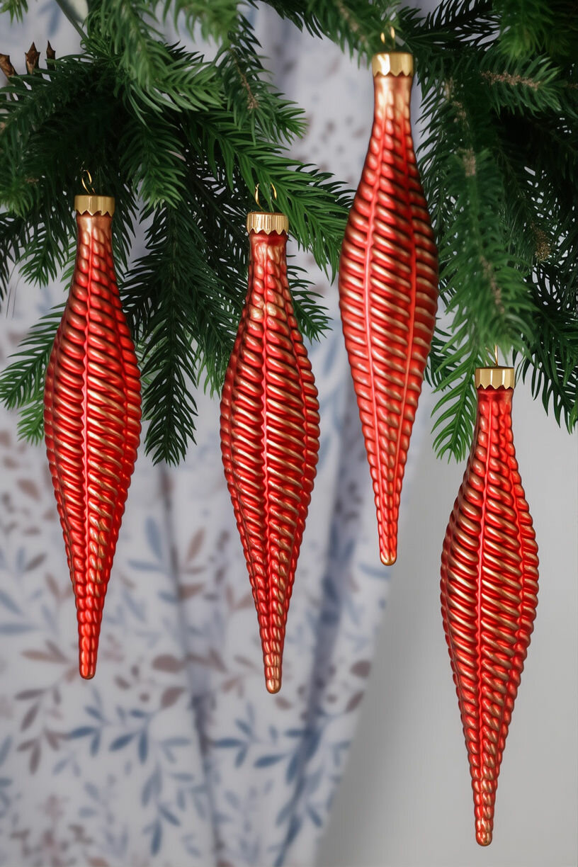 Набор ёлочных украшений сосульки - ондо ДИ гьяччо, пластик, красный антик, 15 см, 4 шт, Winter Deco 1000533