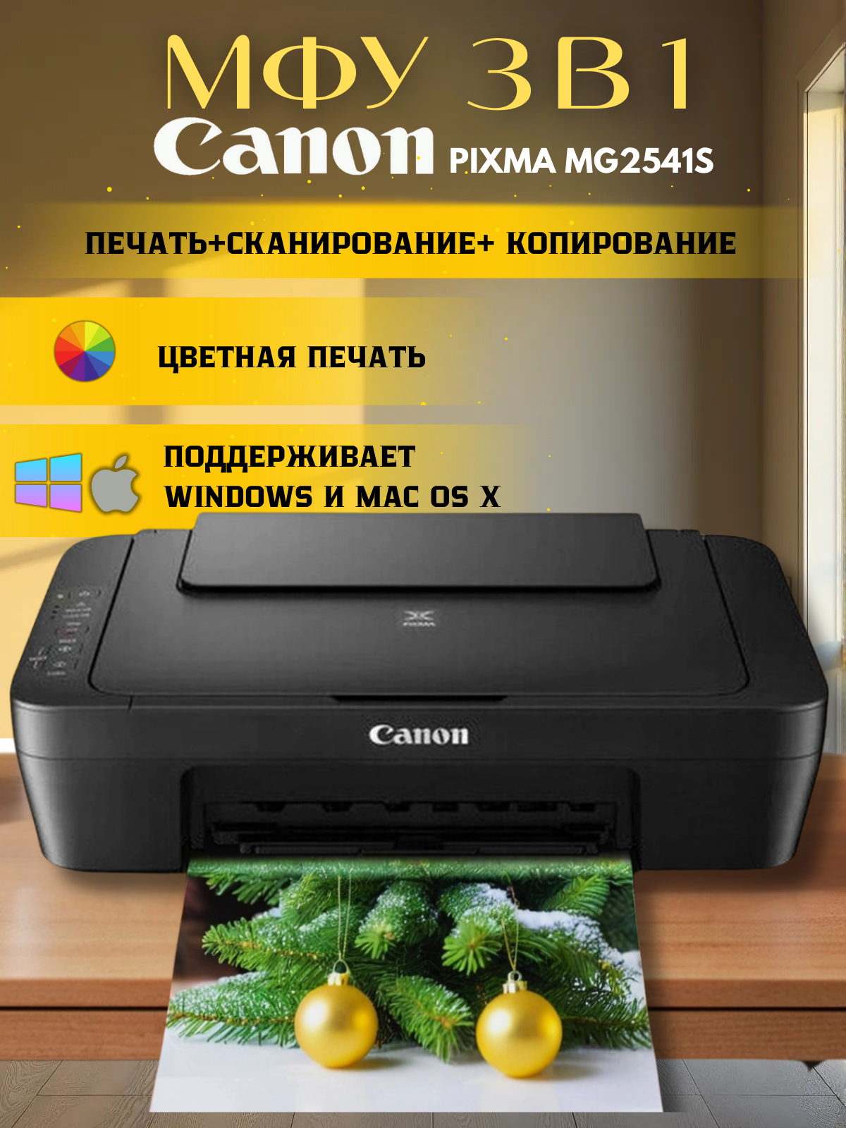 МФУ струйный Canon Pixma MG2541S цветной (A4, принтер/копир/сканер, 4800x600dpi, USB)