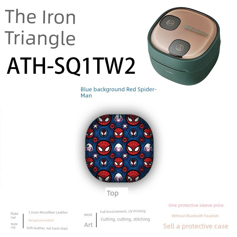 Кожаный чехол с синим фоном и красным Спайдерменом для наушников ATH SQ1TW2 Bluetooth - ударопрочный чехол для хранения