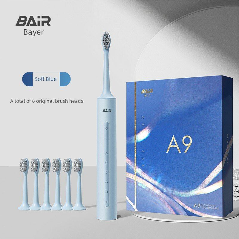 Электрическая зубная щетка Bayer в мягком синем цвете с 6 премиальными насадками