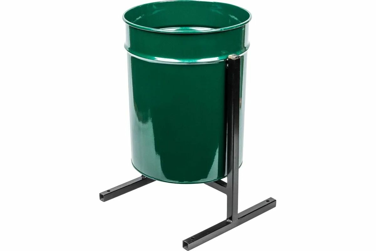 Урна Т металлическая уличная круглая с квадратными ножками зелёная