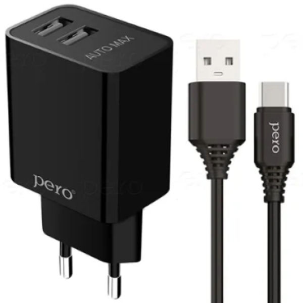 СЗУ PERO TC02 2USB 2.1A c кабелем Type-C Black (Черный)