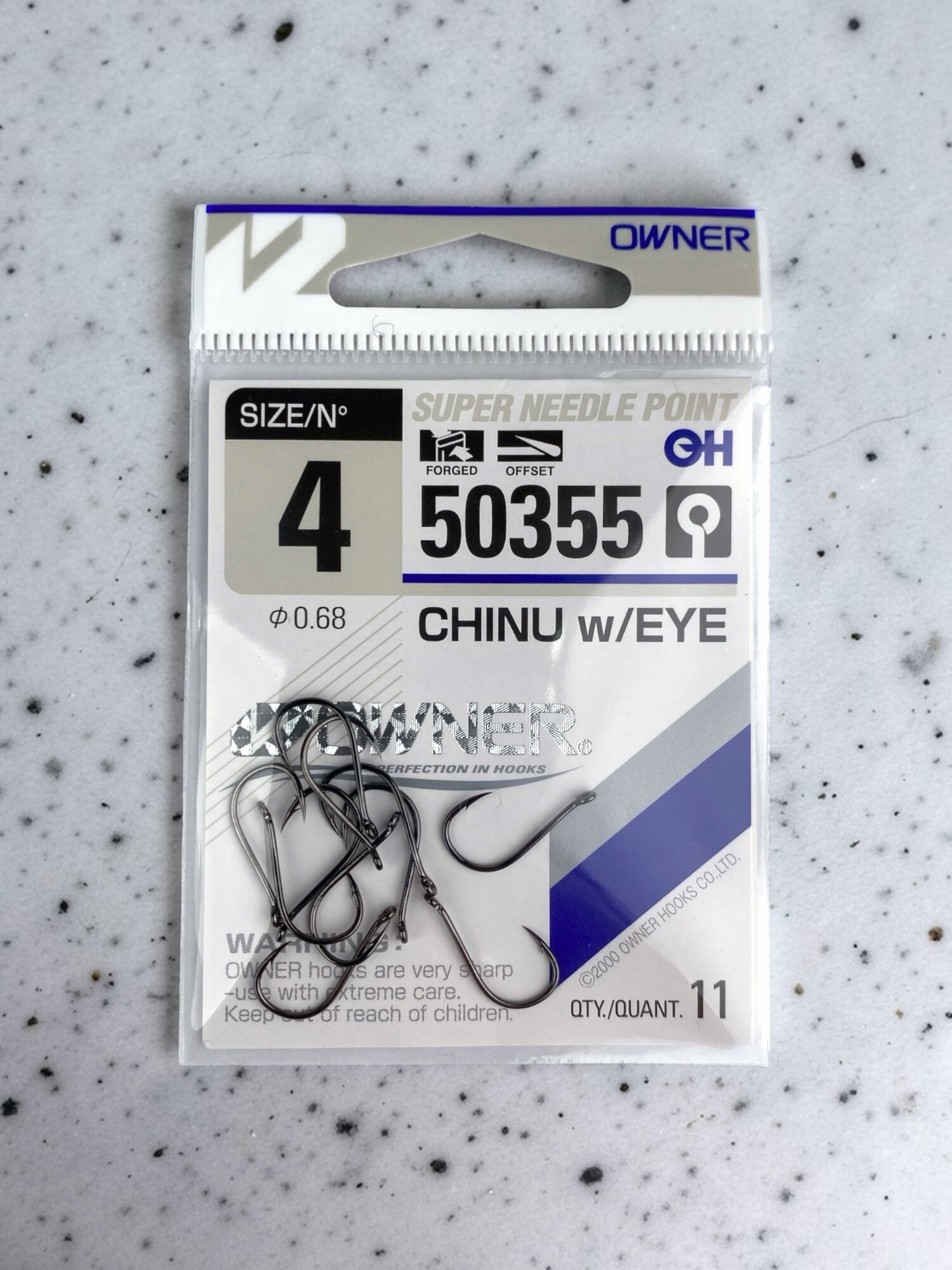 Крючок рыболовный Owner Chinu w/eye 50355 №4 0,68 мм, набор 11 шт.