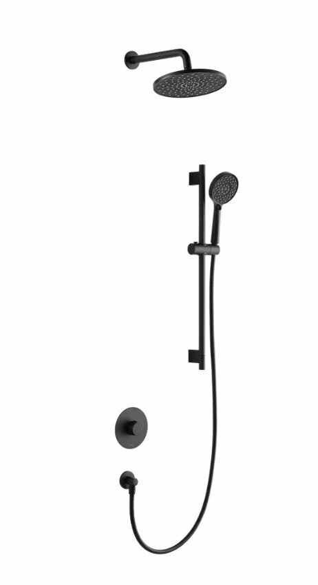 Душевой комплект ARROW AG3732MB-1 6 в 1, встраиваемый, с внутренней частью в комплекте, с термостатом, со смесителем, с тропическим душем, латунный, черный, матовый, душевая система