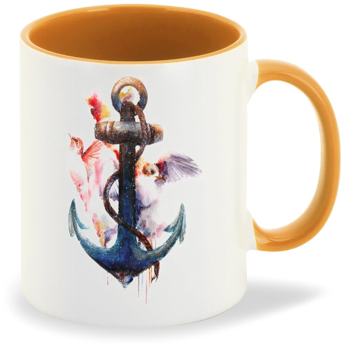 Кружка оранжевый CoolPodarok Якорь и колибри