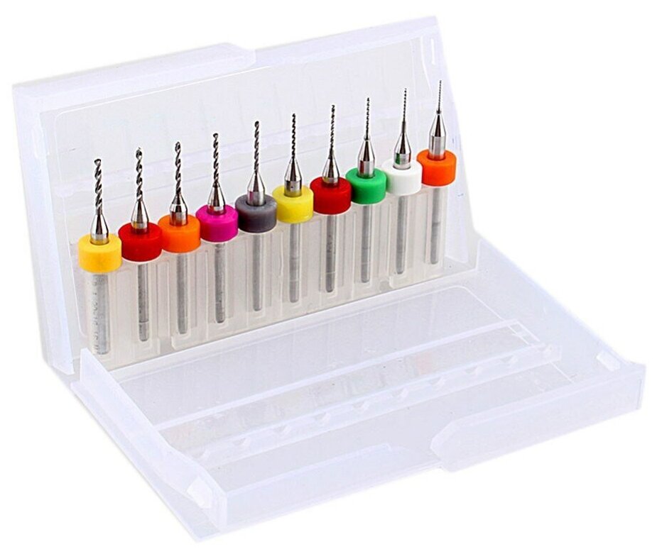 Набор из 10 сверл диаметром 0.6 - 1.5 мм, хвостовик 3.2 мм