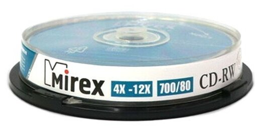 Компакт диск CD-RW 700мБ Mirex*4-12 в тубе 10 шт. перезаписываемый
