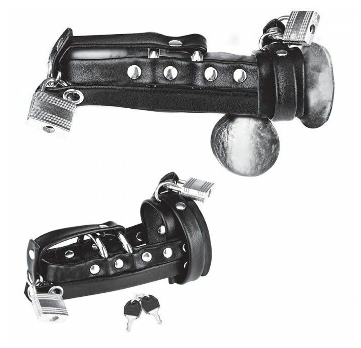 Плотная черная сбруя целомудрия для пениса на замочке