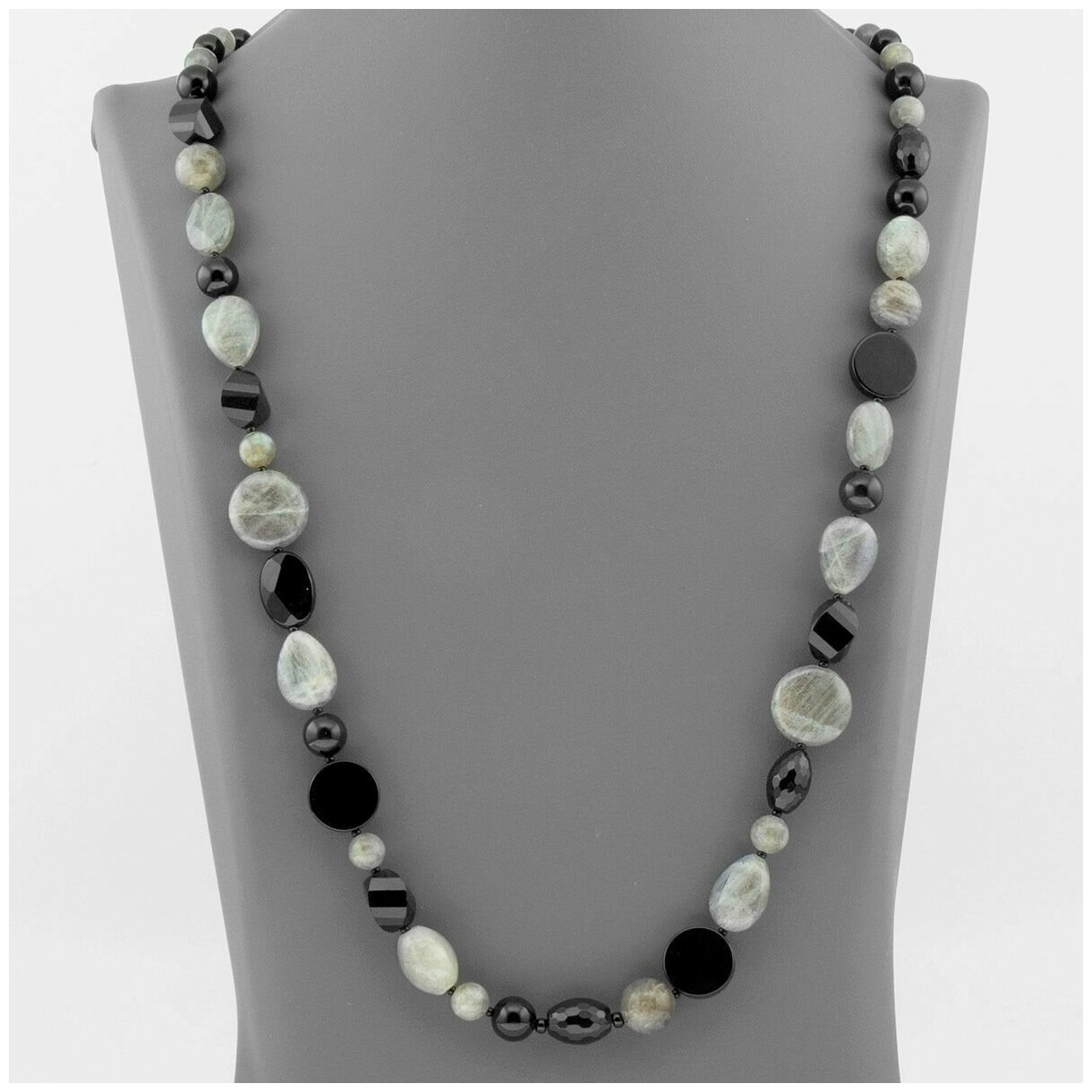 Бусы, лабрадор, оникс, агат