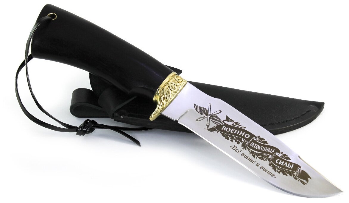 Туристический нож Шаман сталь 65х13, рукоять граб / Нож в подарок с символикой ВВС