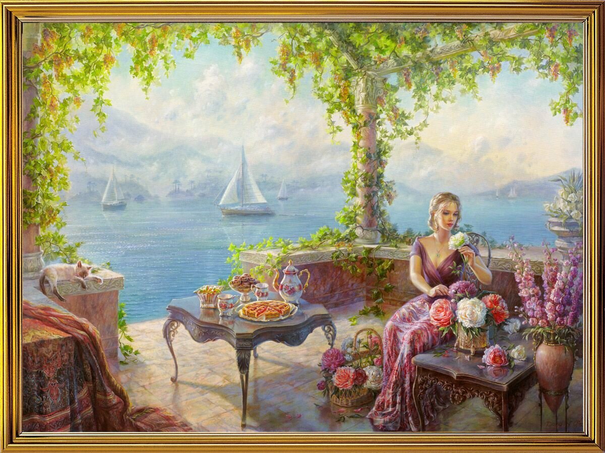 Картина "В беседке", 30х40 см, художник - Дандорф Ольга. Арт. ДО9-30х40