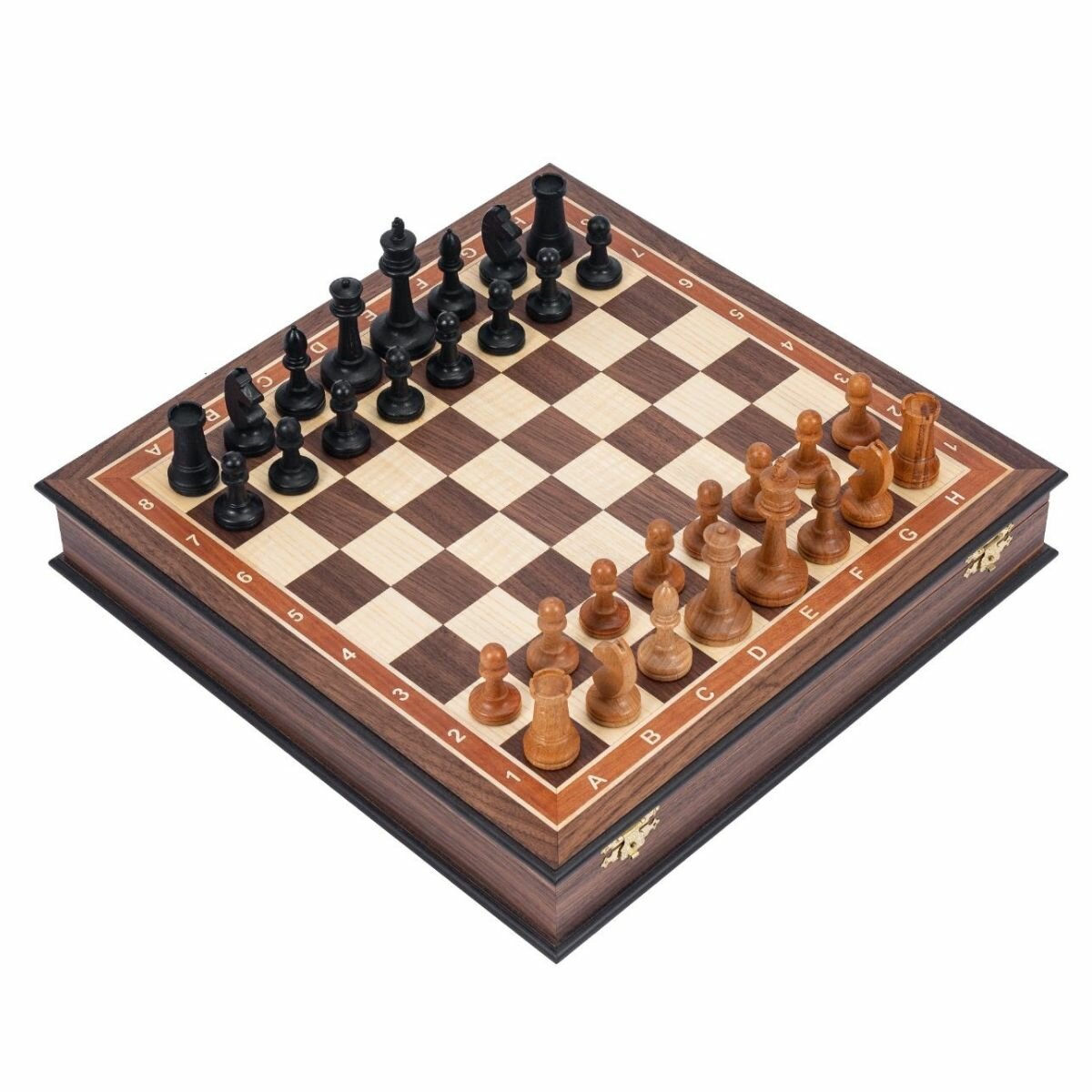 Шахматы деревянные подарочные в ларце орех с утяжелением Стаунтон