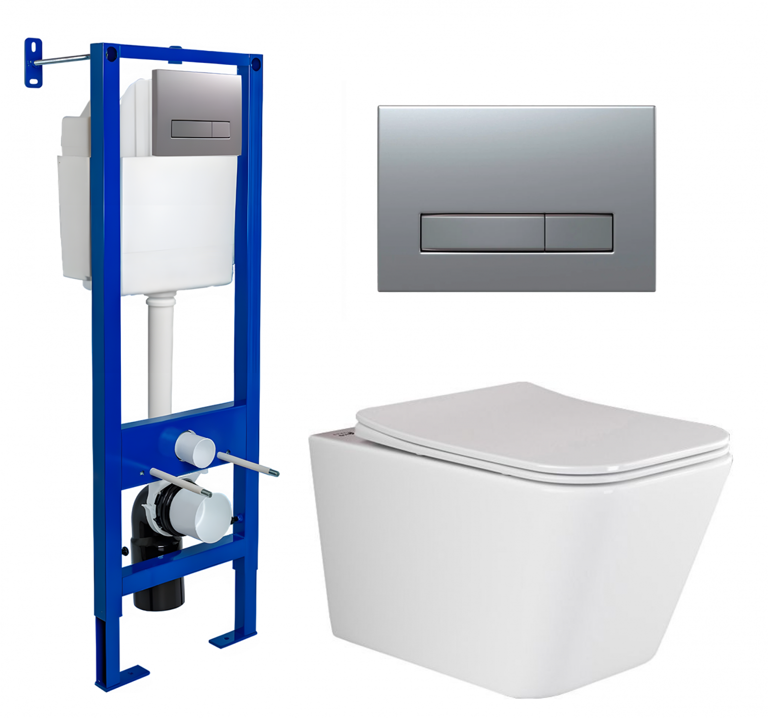 Комплект 3 в 1 инсталляция Berges Atom Line 410 + Унитаз подвесной Ceramica Nova Metric Rimless CN3007 + кнопка хром матовая