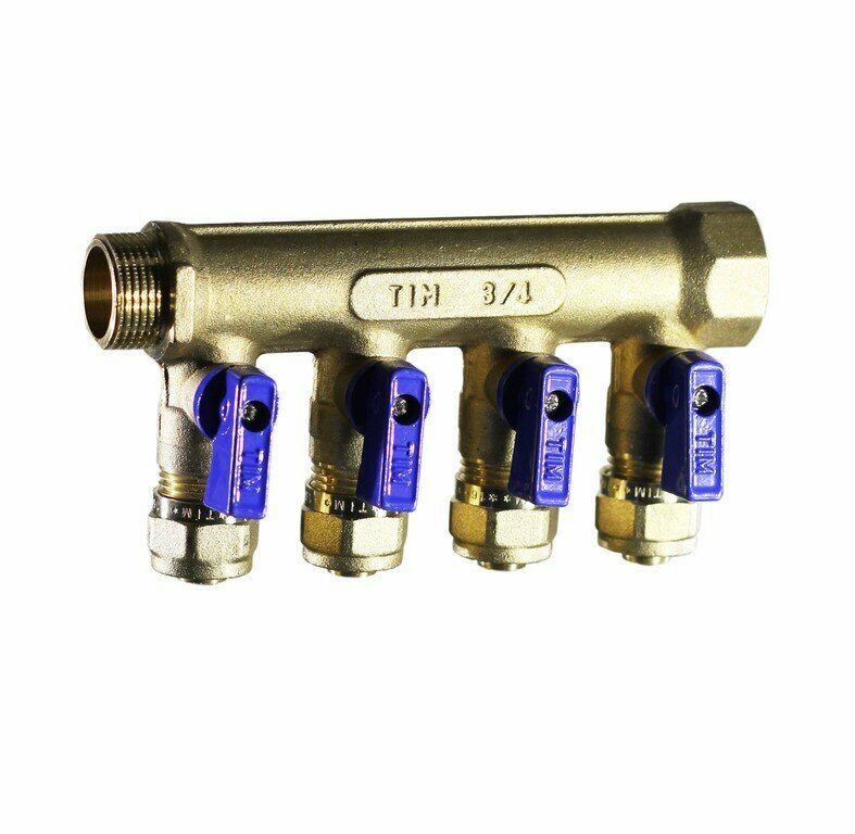 Коллектор с шаровым краном 1"х20 - 4 выхода TIM