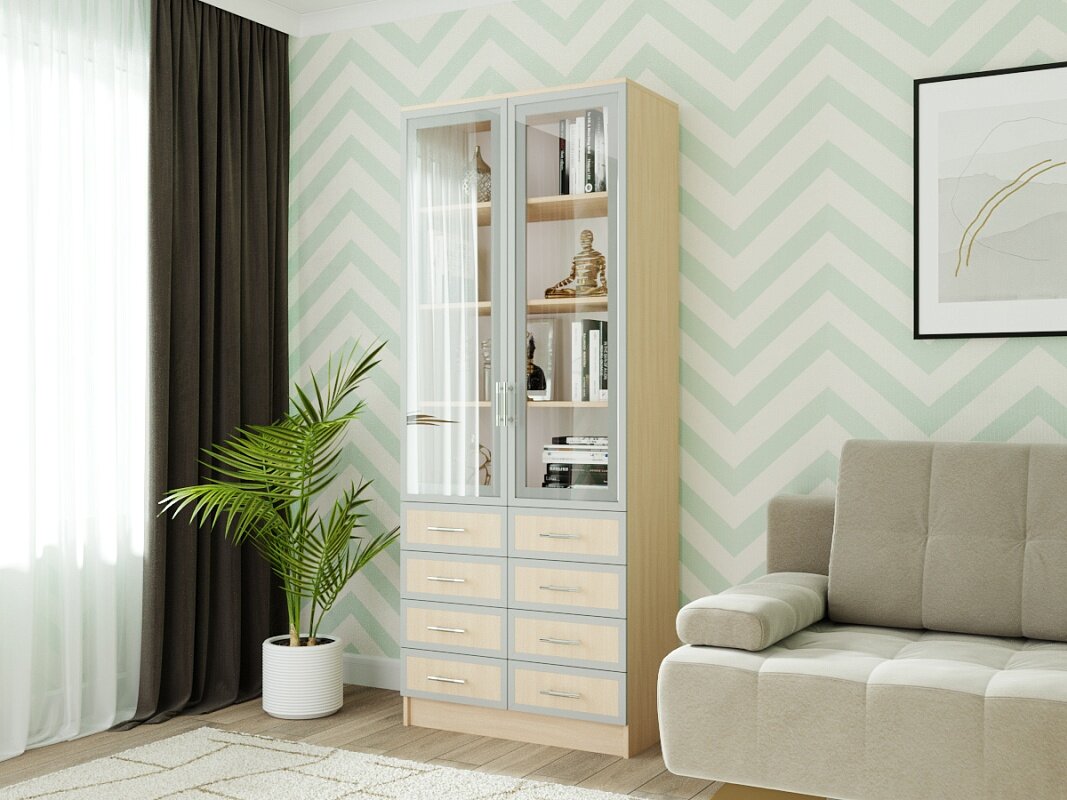 Книжный шкаф МебельЛэнд24 Альма - 12 Дуб Молочный 70x40x210 бежевый