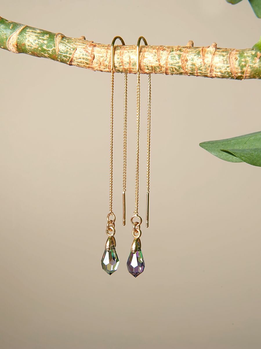 Серьги цепочки, кристаллы Swarovski, кристалл