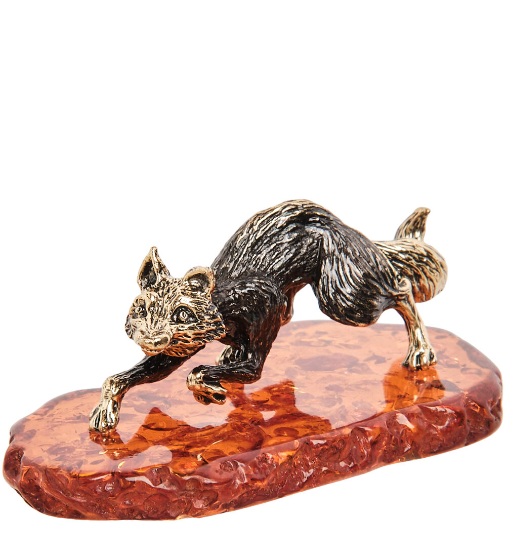 Фигурка 'Лис' (латунь, янтарь)