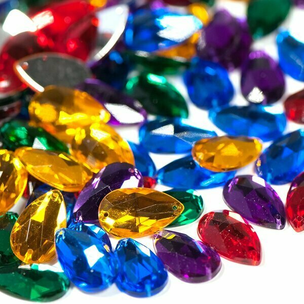 Стразы Пришивные Капельки (упаковка 10 шт.) для рукоделия/шитья/декора одежды, 20х12х5 мм, разные цвета в упаковке
