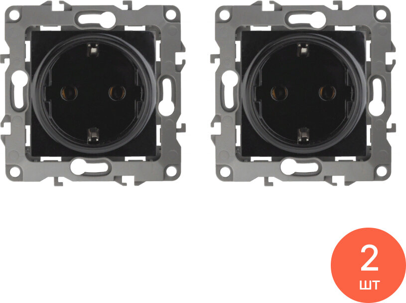 Розетка силовая штепсельная ЭРА 12 12-2101-06, 16АX 250В IP20 черный 2P+E Schuko скрытой установки, Б0014680 / электрооборудование (комплект из 2 шт)