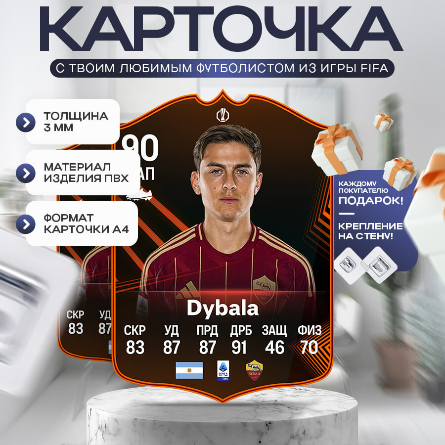 Футбольная карточка Пауло Дибала Рома 90 А4